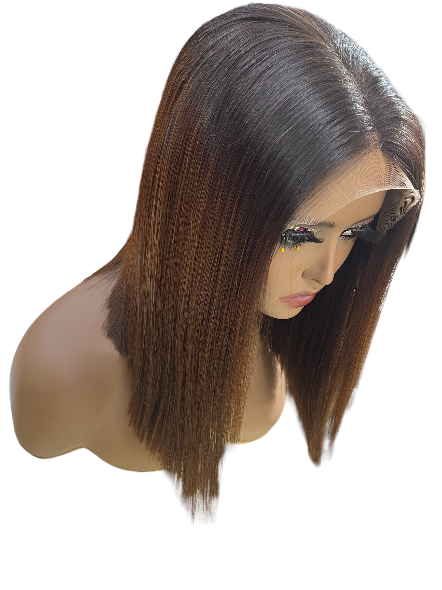 12" 5x5 Vietnamese SDD Bone Straight Ombre Choc Brown Wig